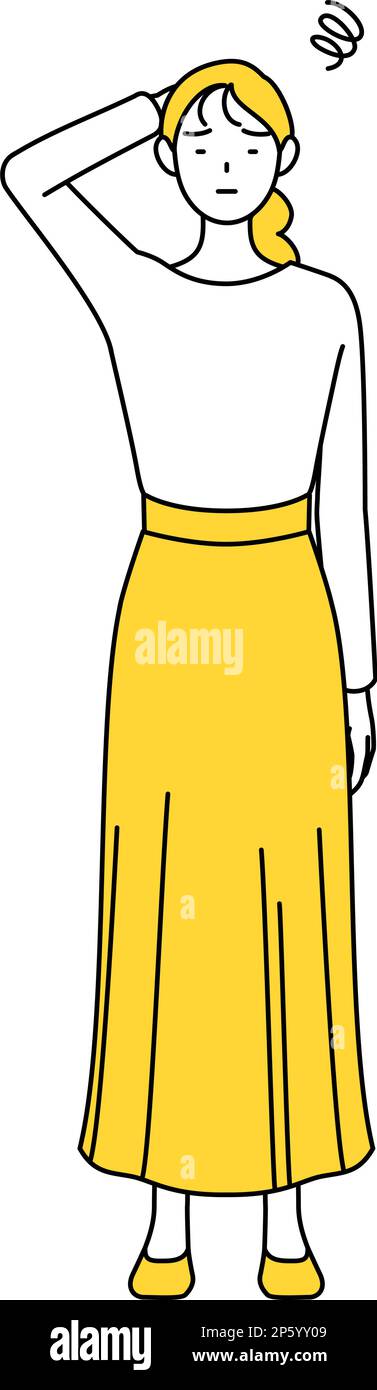 A casually dressed young woman scratching her head in distress, Vector ...