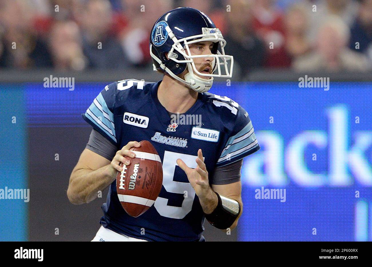 Toronto Argonauts quarterback Ricky Ray looks downfield during first ...