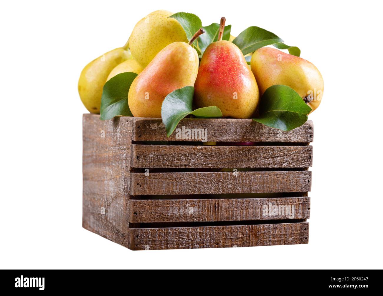 fresh pears in a wooden box isolated on white background Stock Photo ...