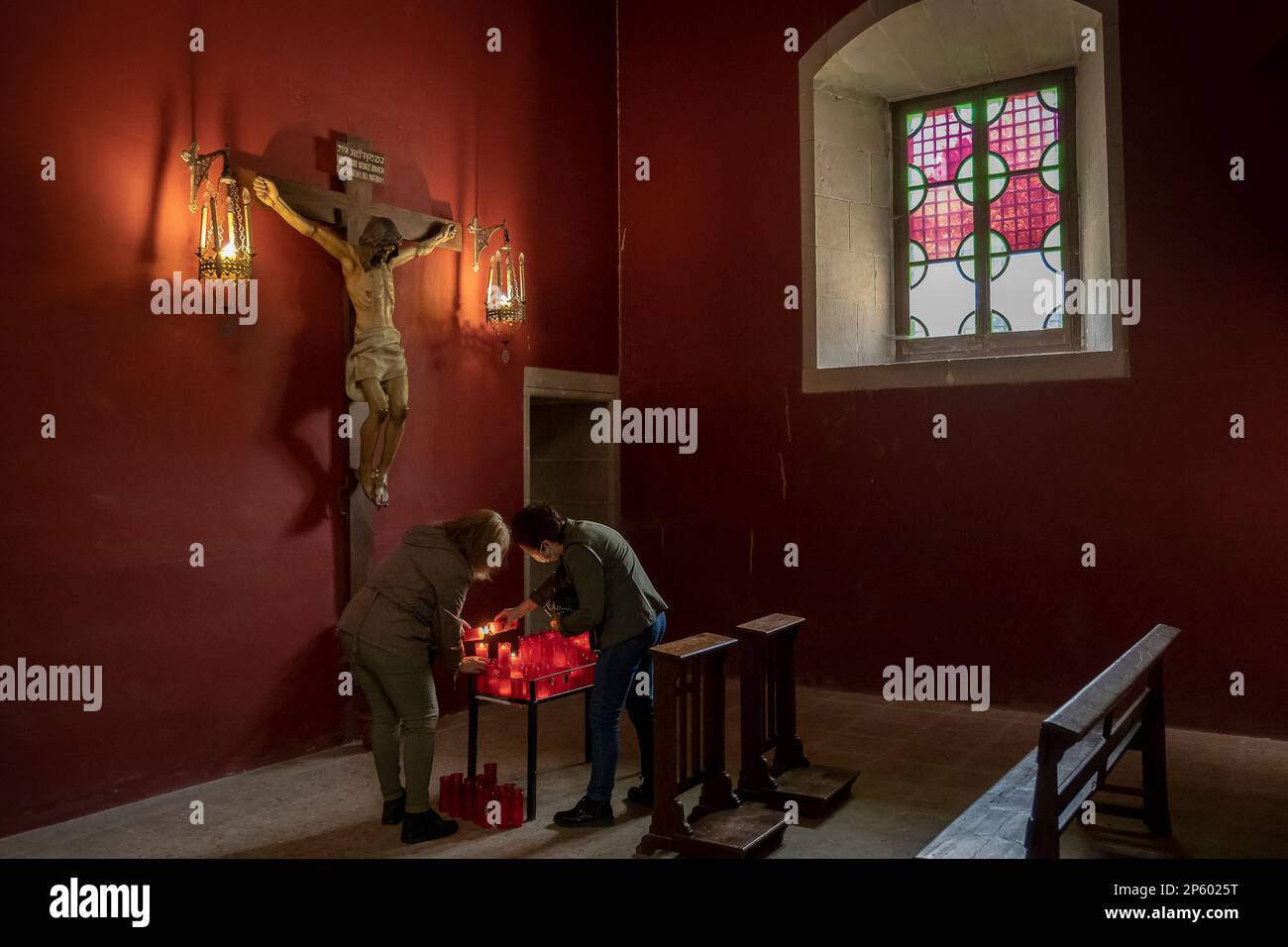 Women praying, Sanctuary of the Miracle, Riner, Catalonia, Spain Stock ...
