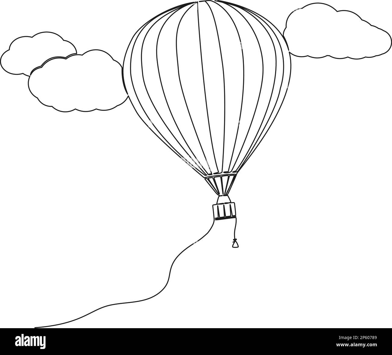 continuous single line drawing of hot air balloon, line art vector ...