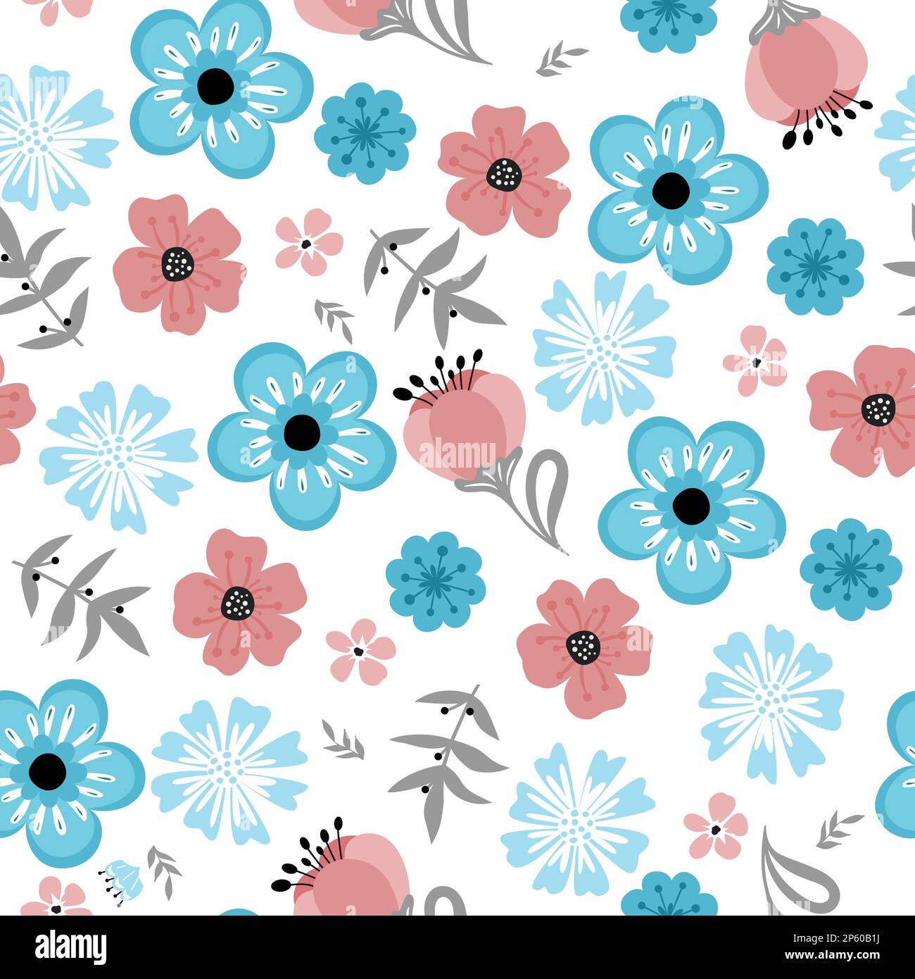 Colorful seamless pattern with flowers and leaves. Summer floral repeat ...