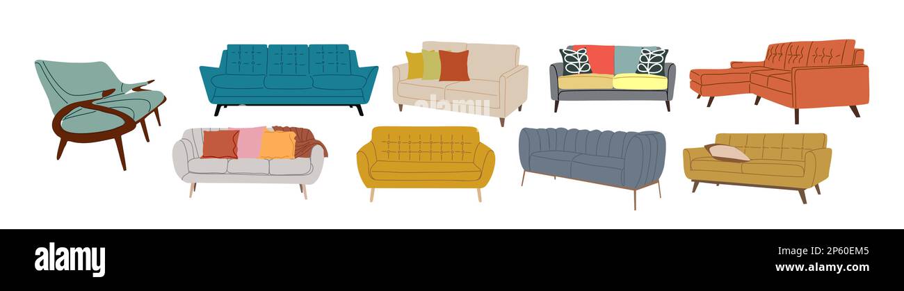 Set of modern sofas different types and colors Stock Vector Image & Art ...