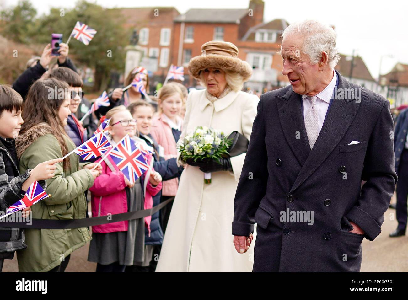 King Charles III and the Queen Consort arrive for a visit to Colchester ...
