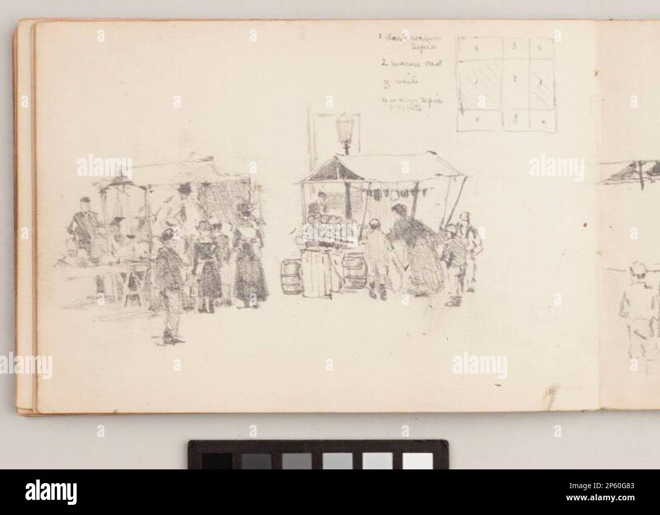 verso: Market Stalls - Leaf from Artist's Sketchbook, James Watterson ...