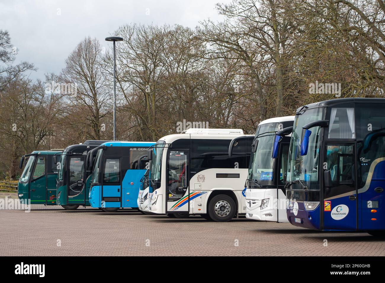 Windsor, Berkshire, UK. 6th March, 2023. Tourist coaches parked in the ...