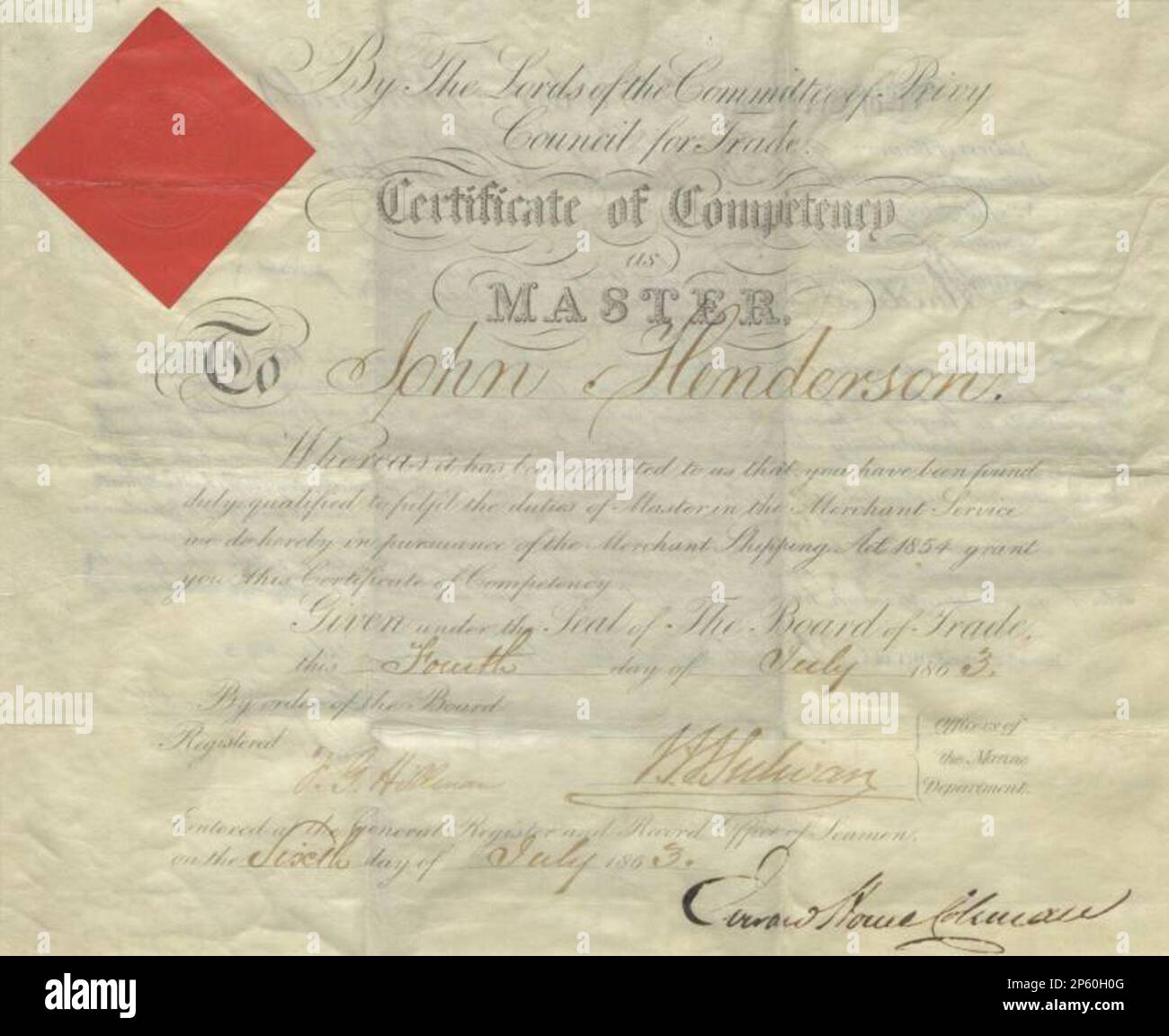 Master's certificate of John Henderson, part of the collection of ...