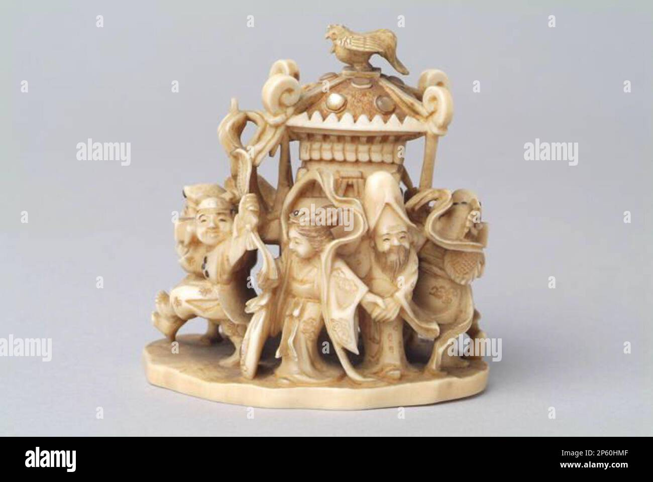 Japanese Okimono Carving of The Seven Deities of Good Fortune Dancing ...