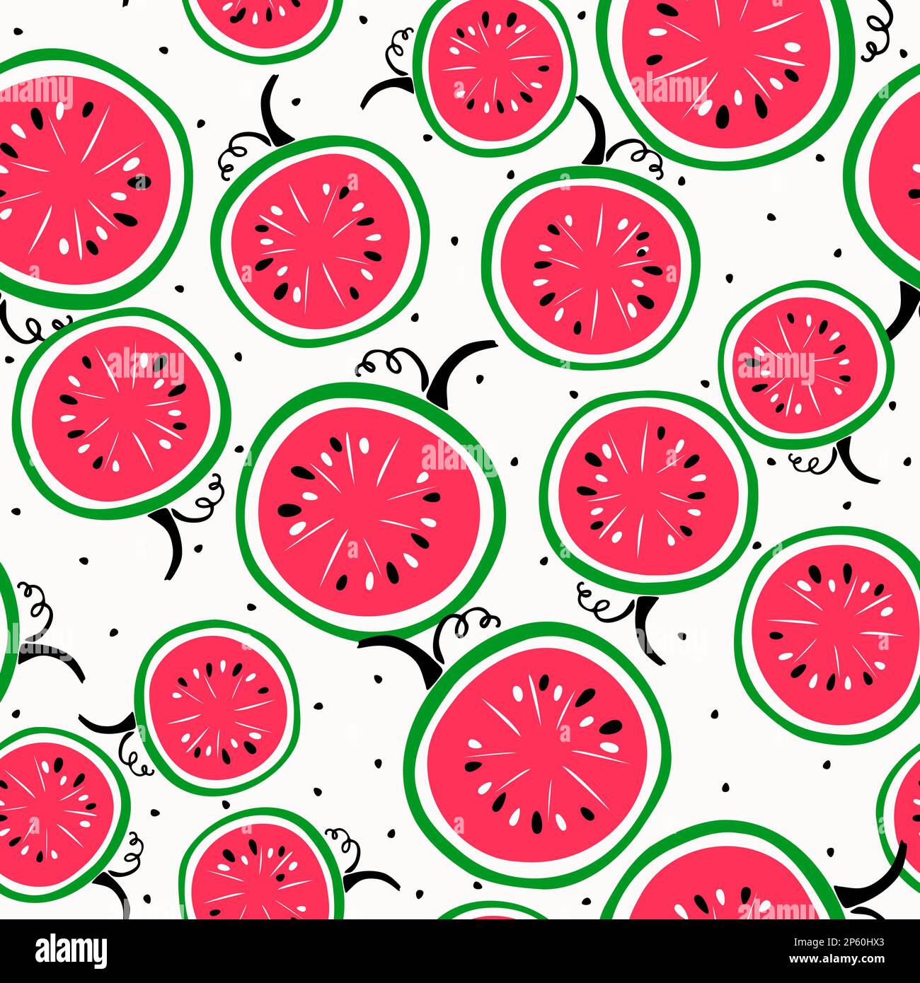 Watermelon seamless pattern. Hand drawn watermelon slice. Vector ...