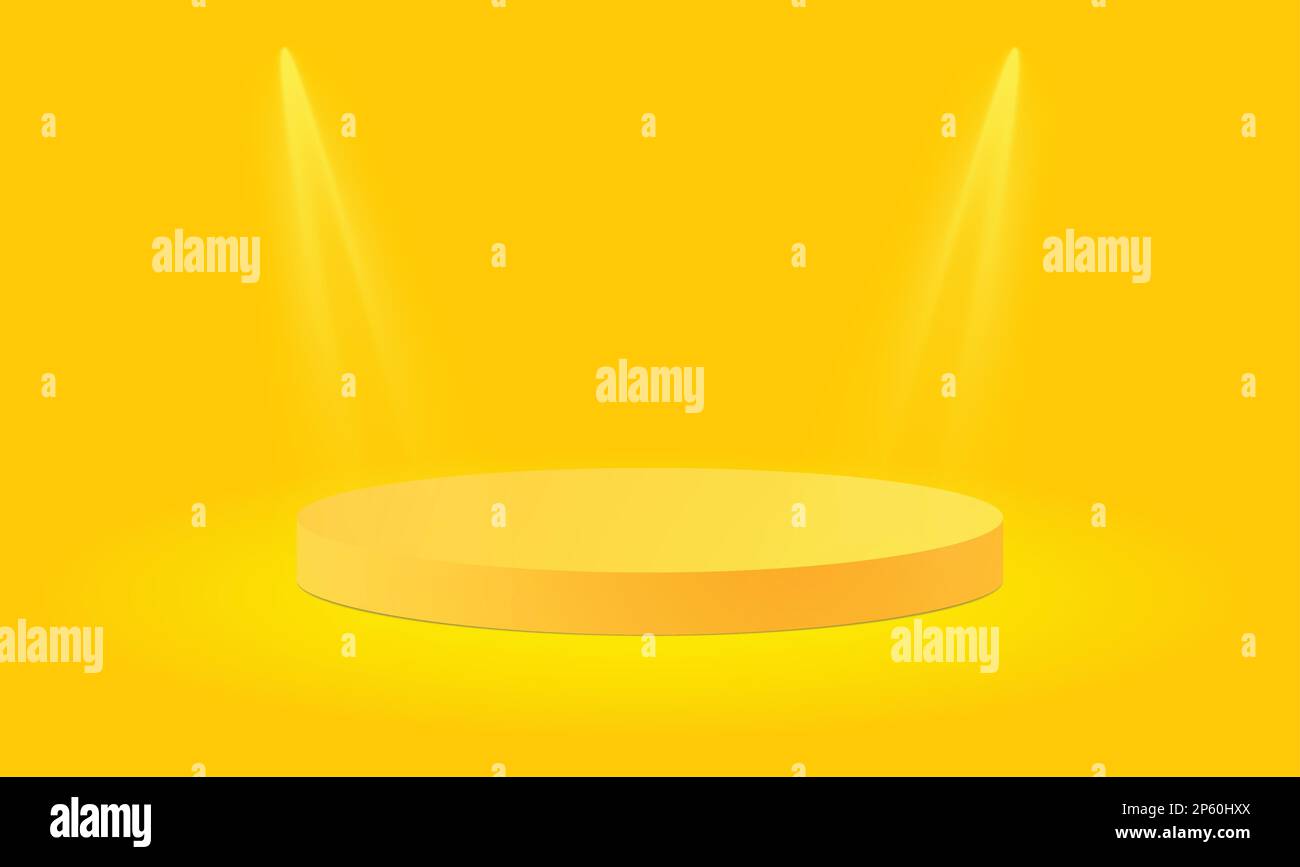 Yellow light box with platform and side soft spotlights. Bright vector ...