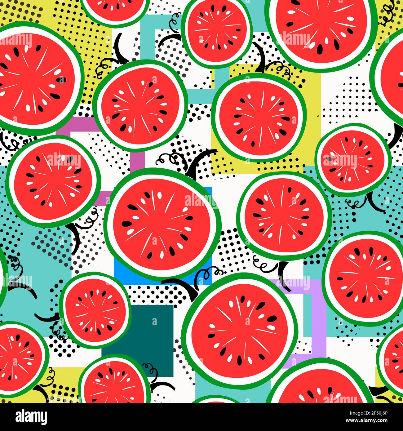 Colorful organic shapes seamless pattern. Cute watermelons, decorative ...