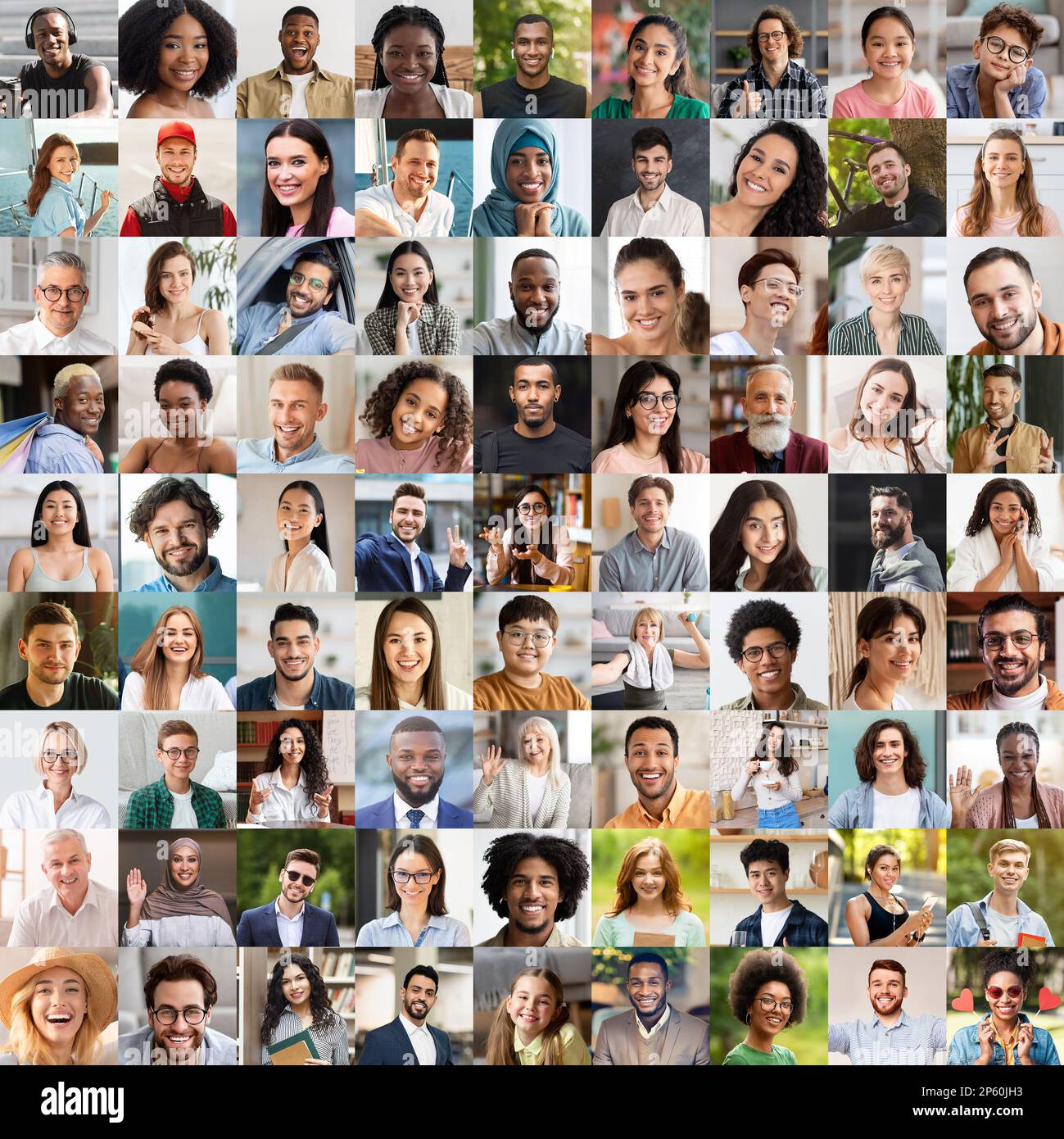 International group of people posing outdoors and indoors, collage ...