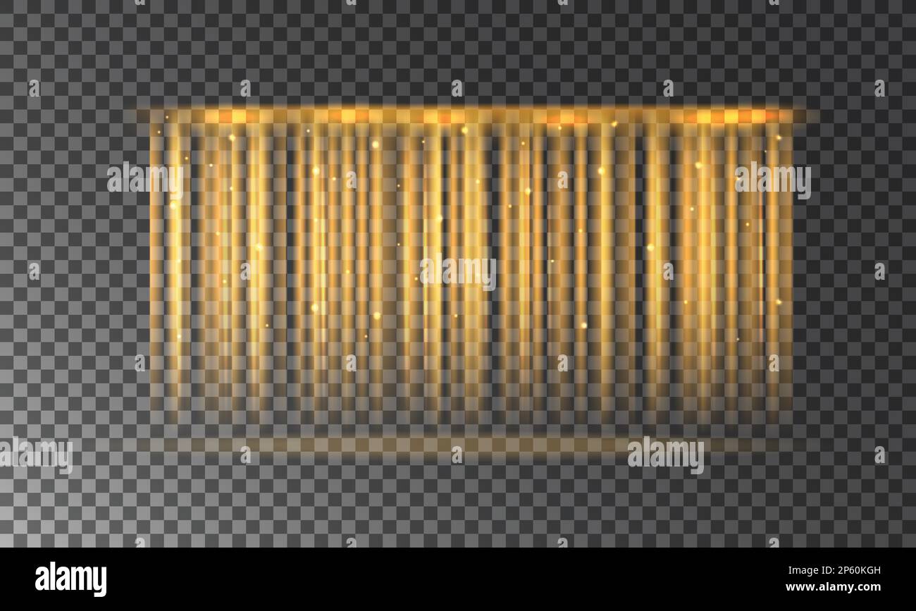 Direct beams of yellow stage light. Vector illustration. Glowing golden ...