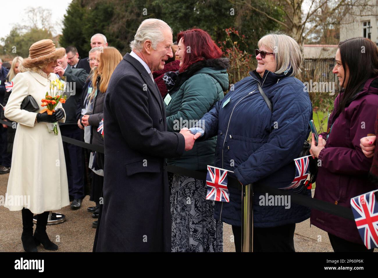 King Charles III and the Queen Consort speak to members of the public ...