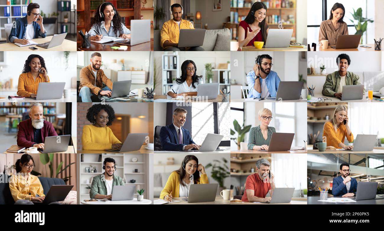 Multiethnic business people working on laptop, collage Stock Photo - Alamy