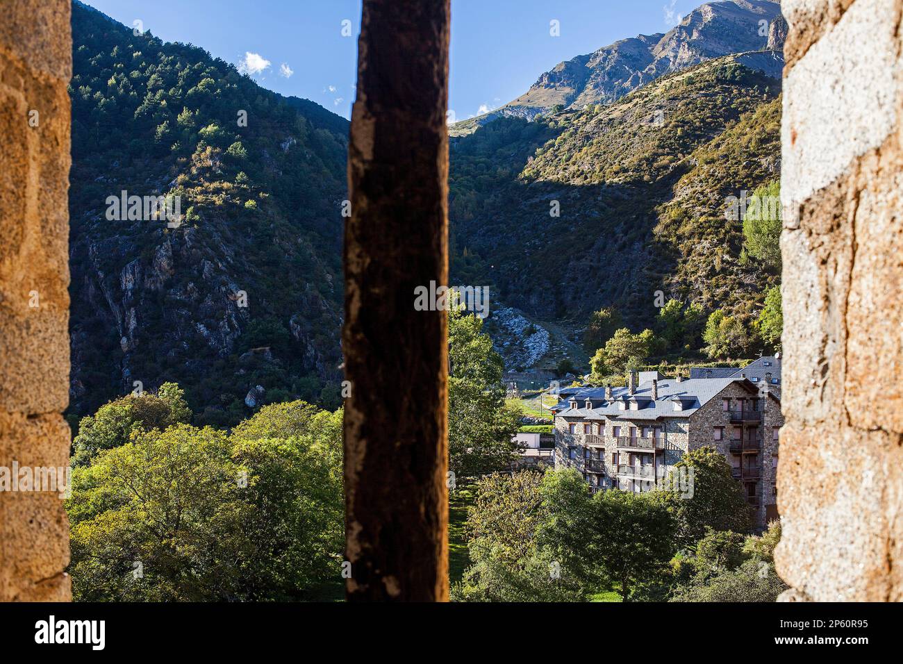 Village from the belltower of Santa Eulàlia Church.Romanesque church ...