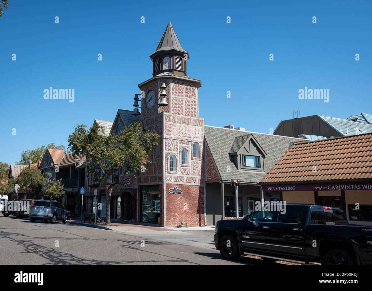 Traditional bell tower of the Danish village of Slovang in the United ...
