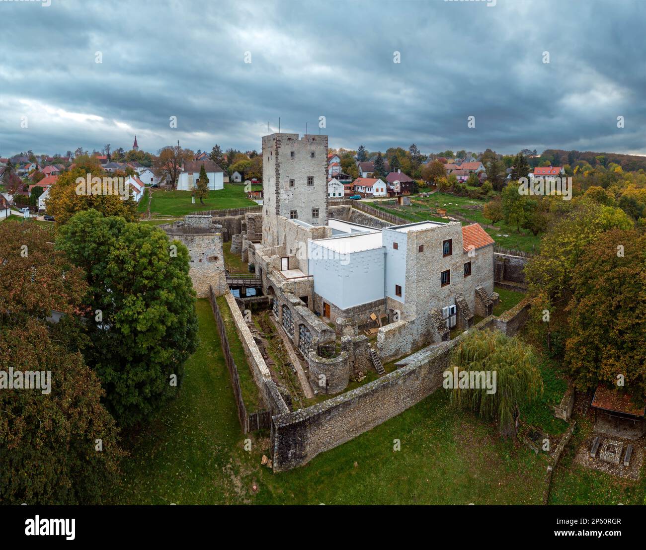 Historical ruins in Balaton uplands Hungary. The fort name is Kinizsi ...