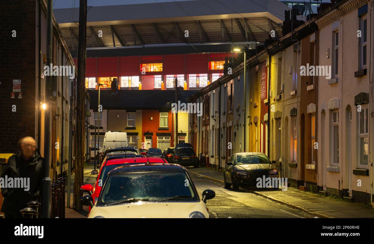 Liverpool Football Club's Anfield Stadium, viewed from Randolph Street ...