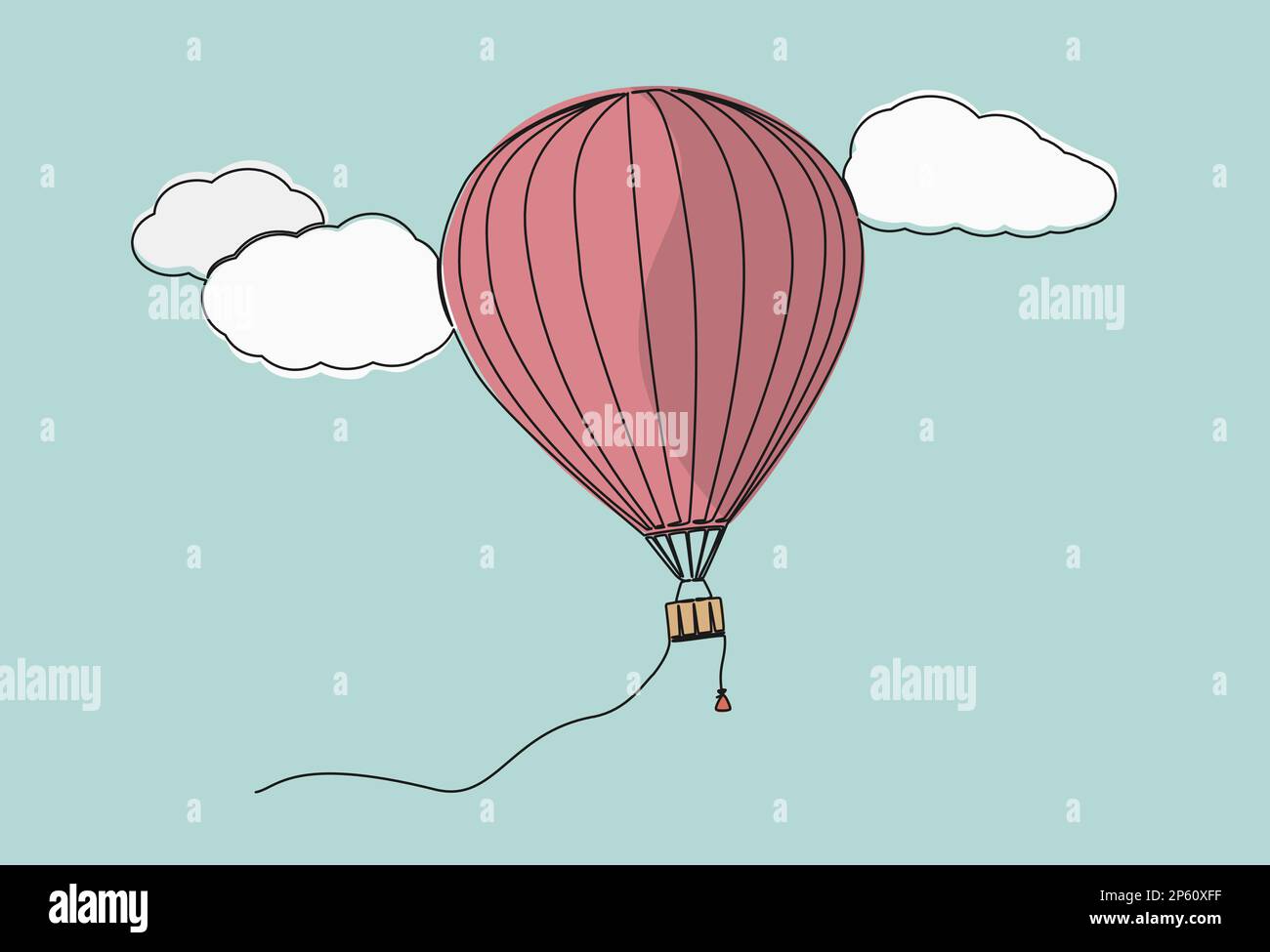 colored continuous single line drawing of hot air balloon, line art ...