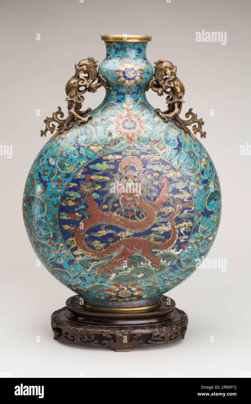 Chinese Cloisonné Enamel Moon Flask on Stand, Qing Dynasty, 18th - 19th ...