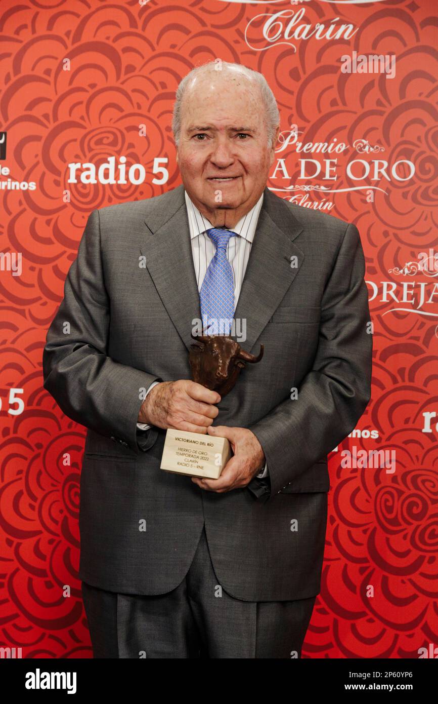 Cattle rancher Victoriano del Río poses with the 'Hierro de Oro' award ...