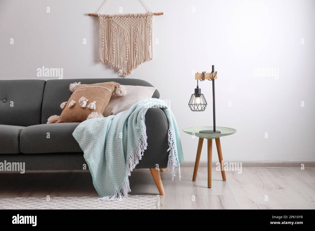 Living room with comfortable sofa. Interior design Stock Photo - Alamy