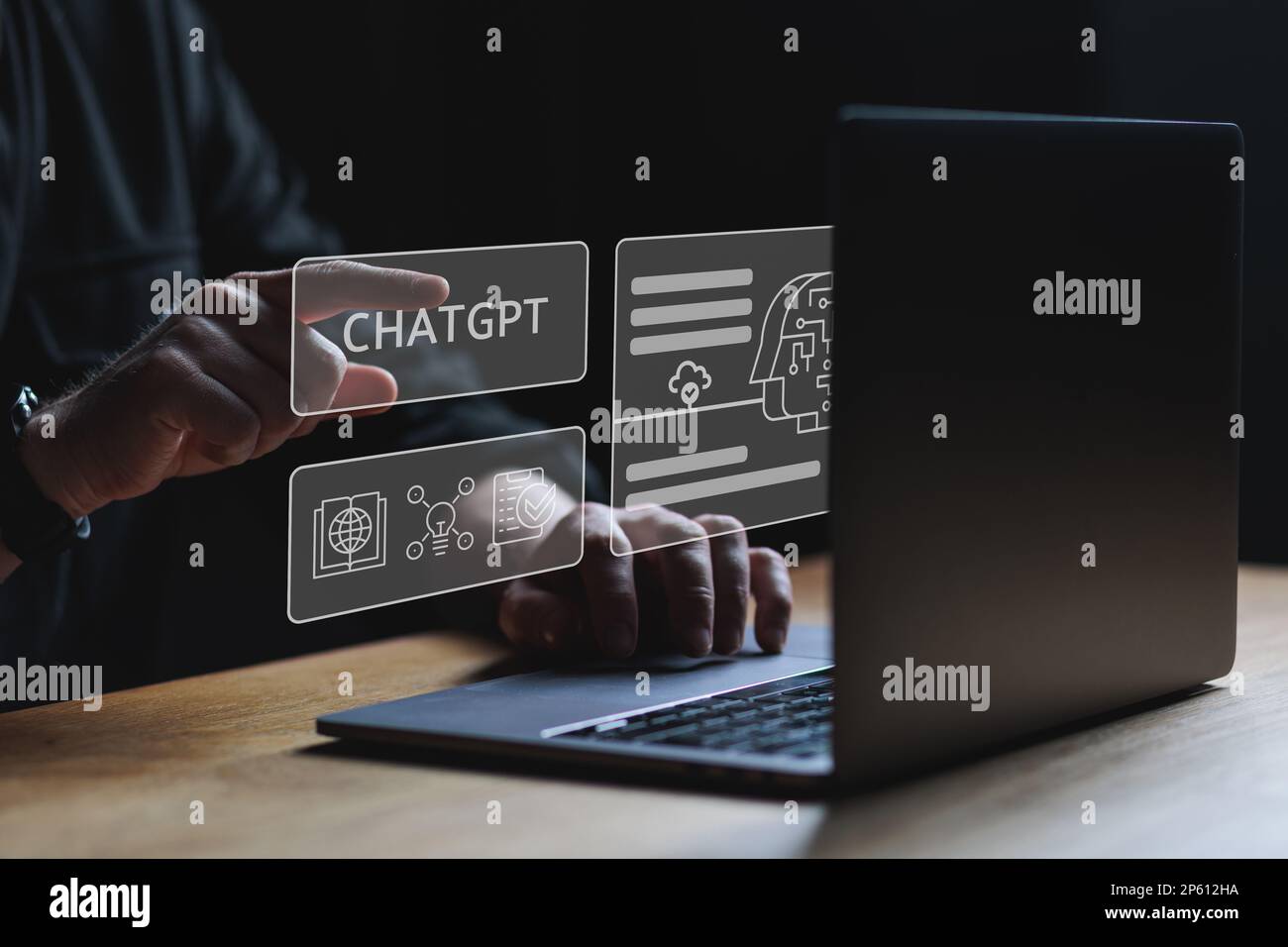 Chatting with Artificial intelligence. Human conversation with AI chatbot. Concept of future ...