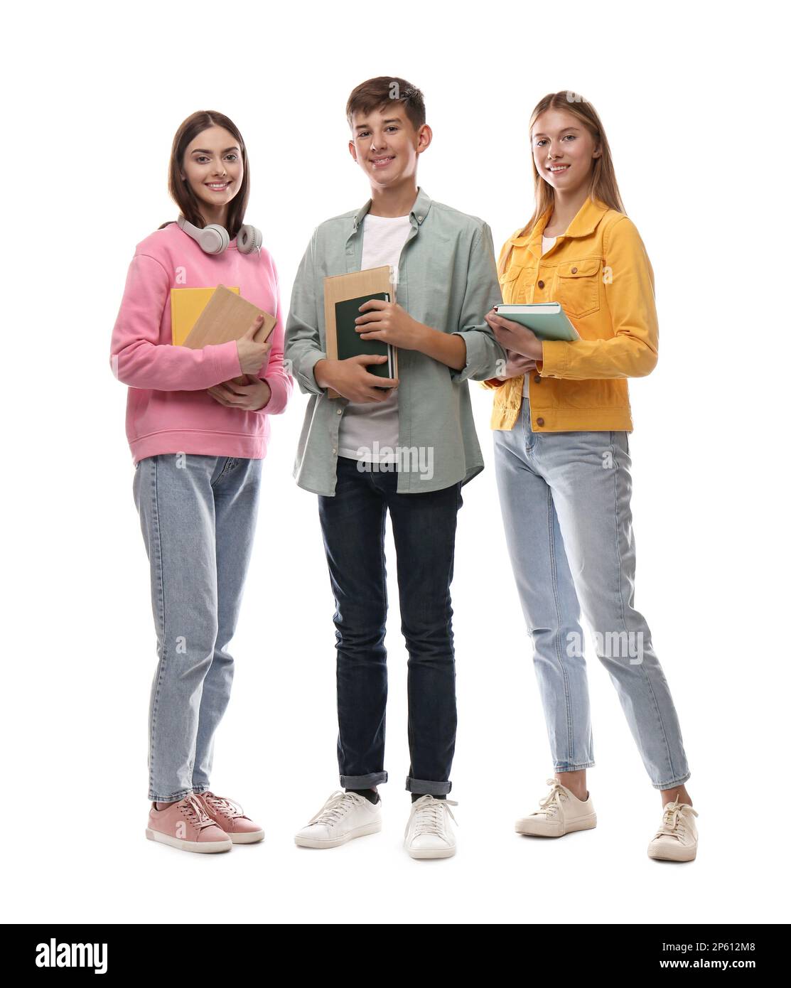 Teen boy girl stationery happy Cut Out Stock Images & Pictures - Alamy