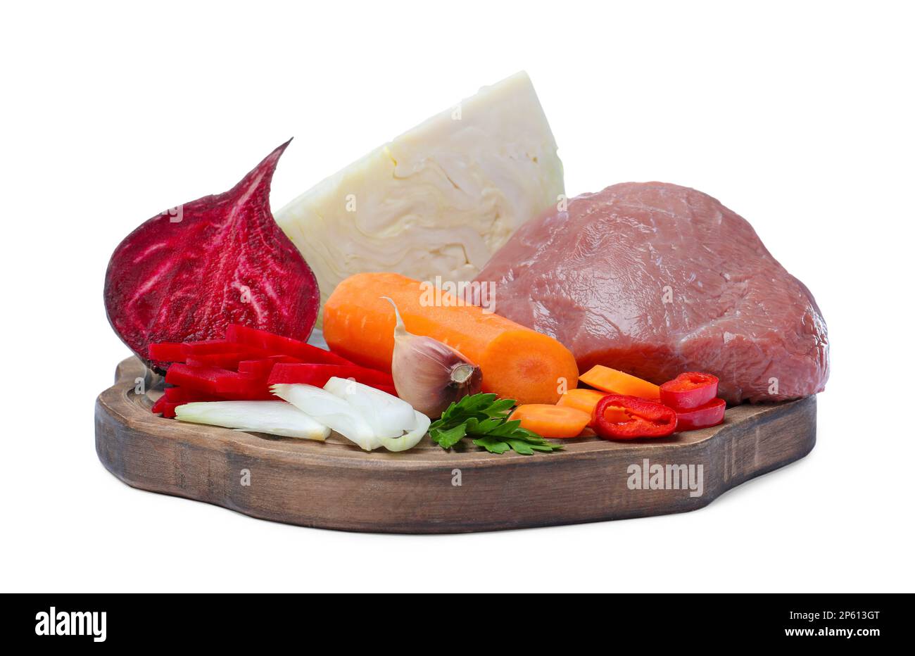 Ingredients for traditional borscht on white background Stock Photo - Alamy