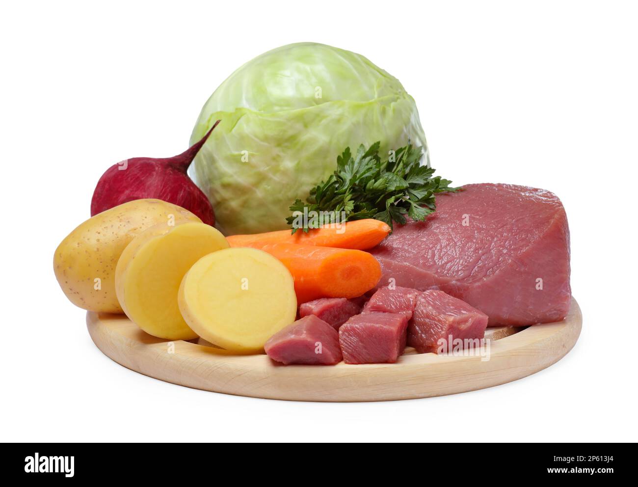 Ingredients for traditional borscht on white background Stock Photo - Alamy