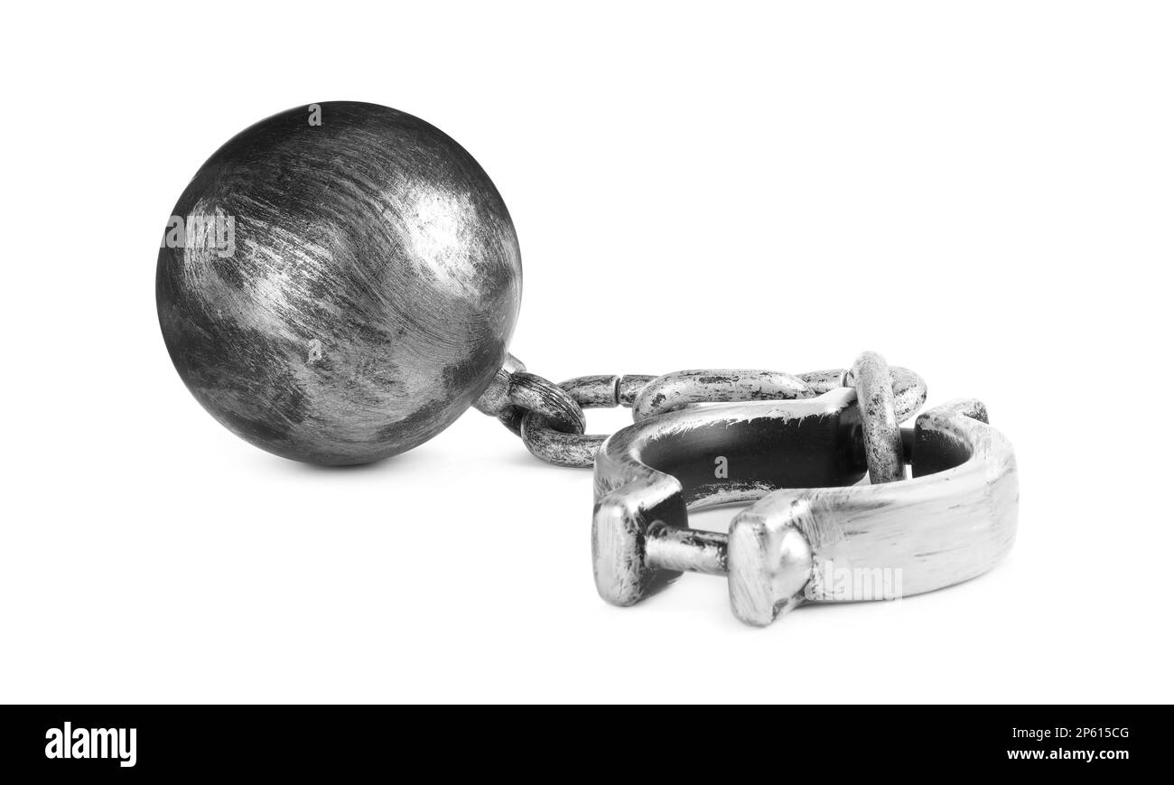 Prisoner ball with chain on white background Stock Photo - Alamy