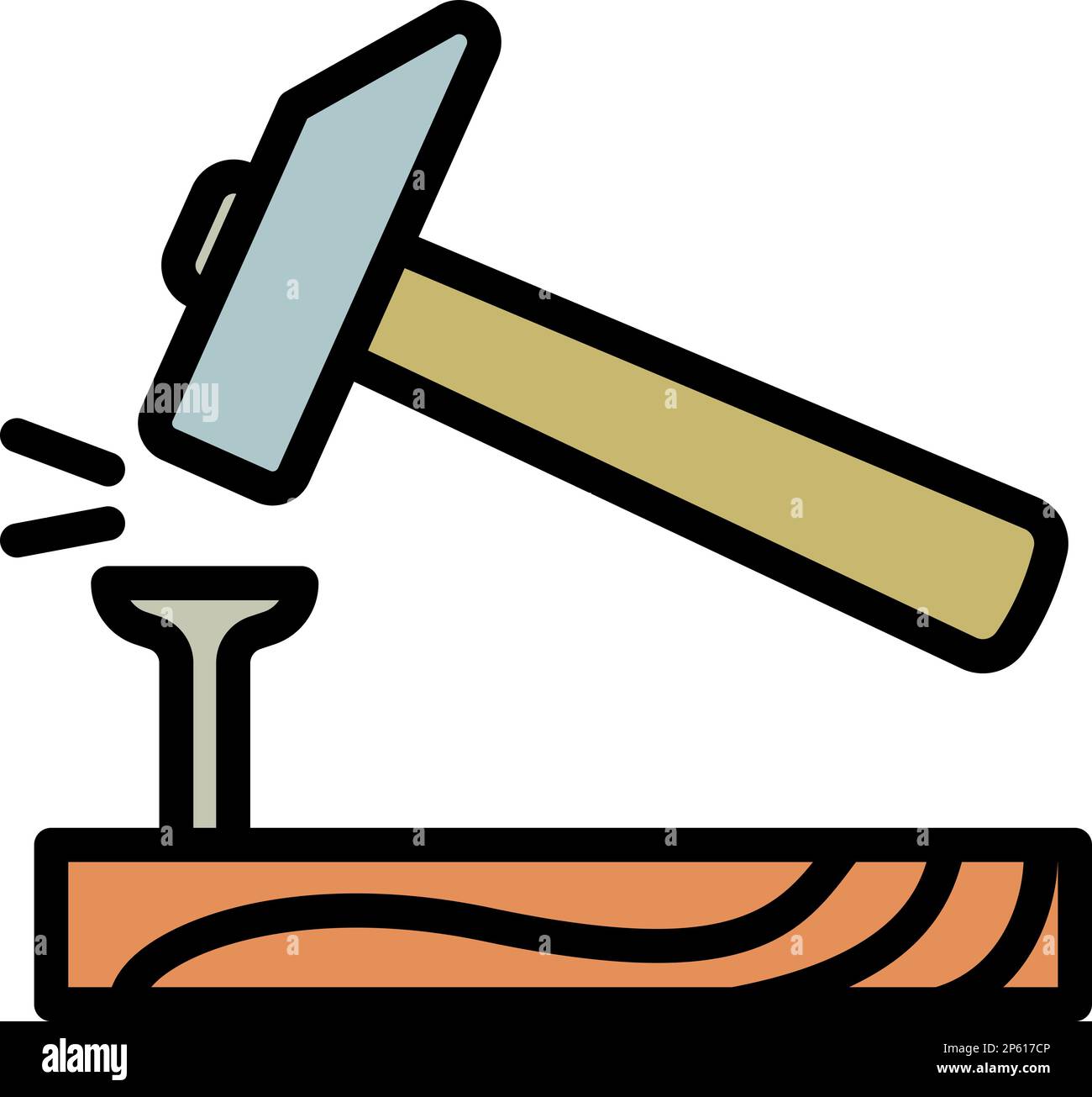 Hammer work icon outline vector. Carpenter design. Wood tool Stock ...