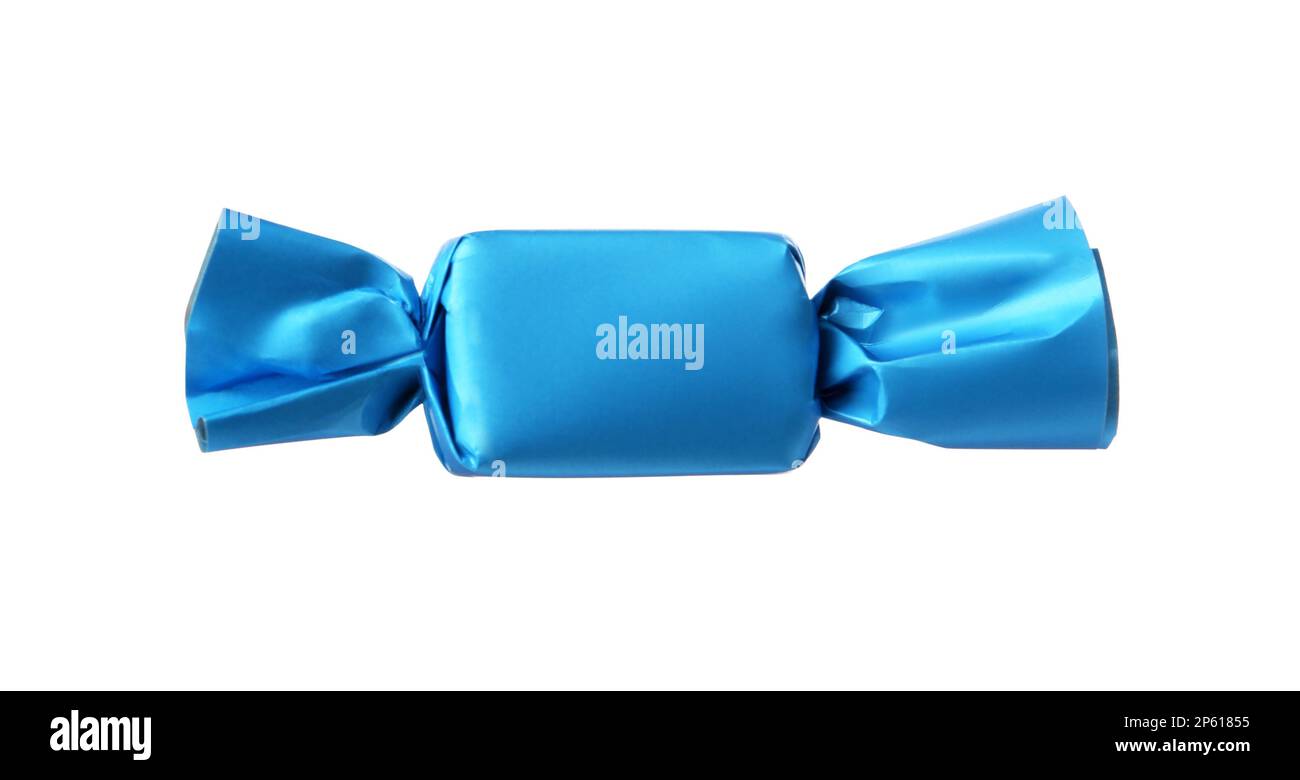 Delicious candy in light blue wrapper isolated on white Stock Photo - Alamy