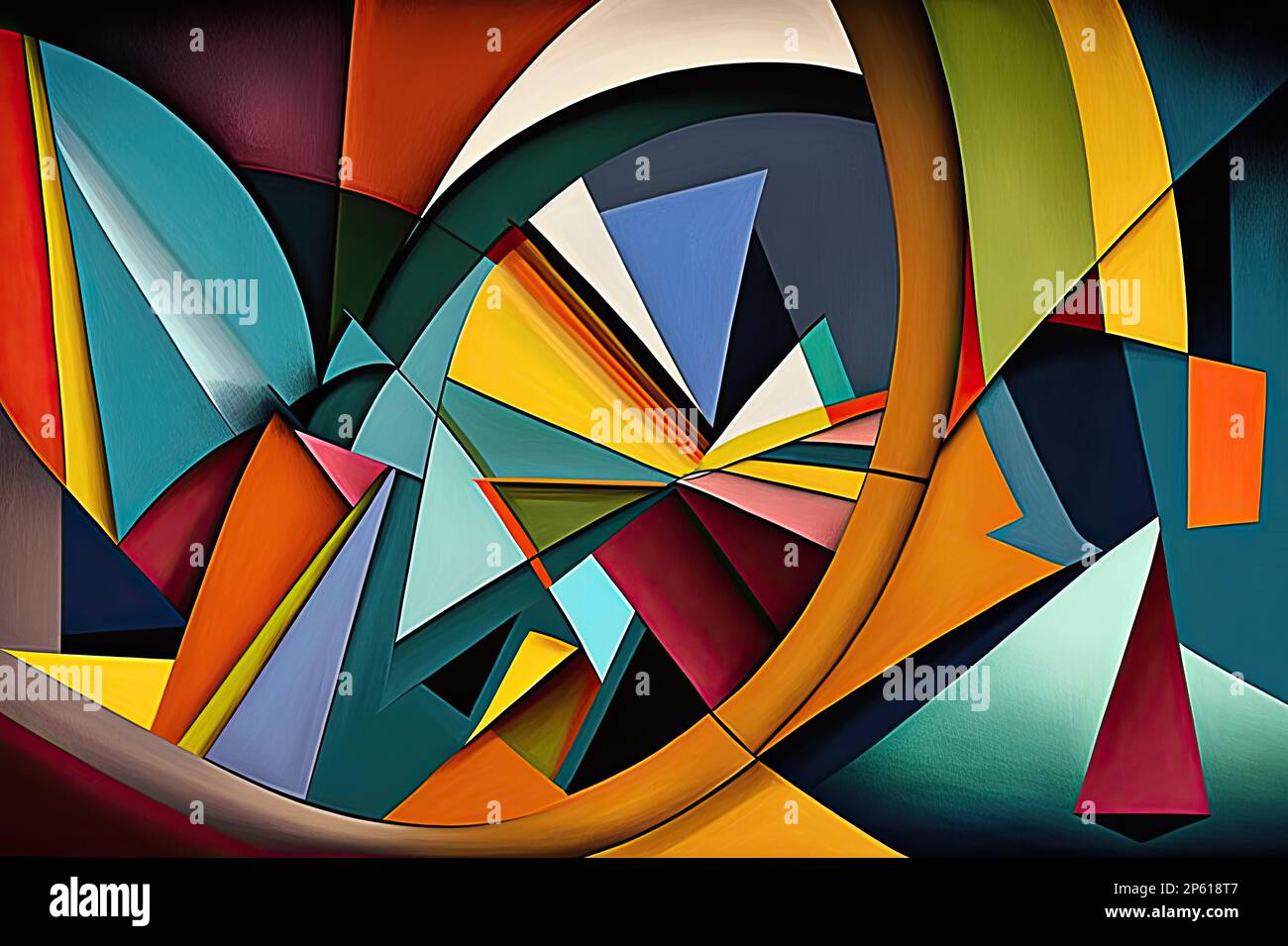 abstract picture consisting mainly of triangles and arcs, all painted ...