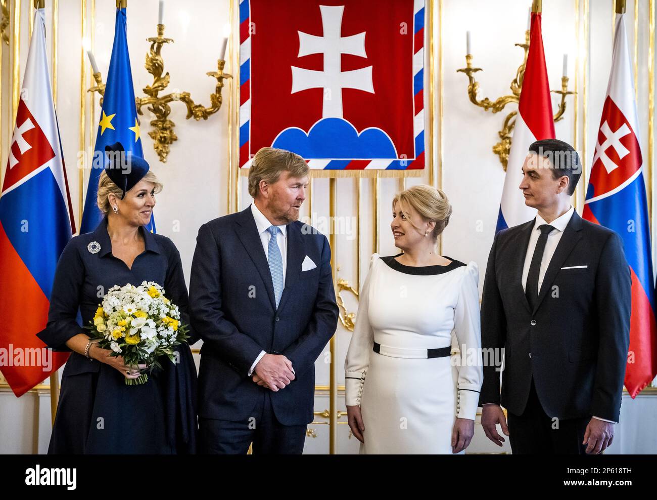 BRATISLAVA - King Willem-Alexander and Queen Maxima are welcomed at the ...