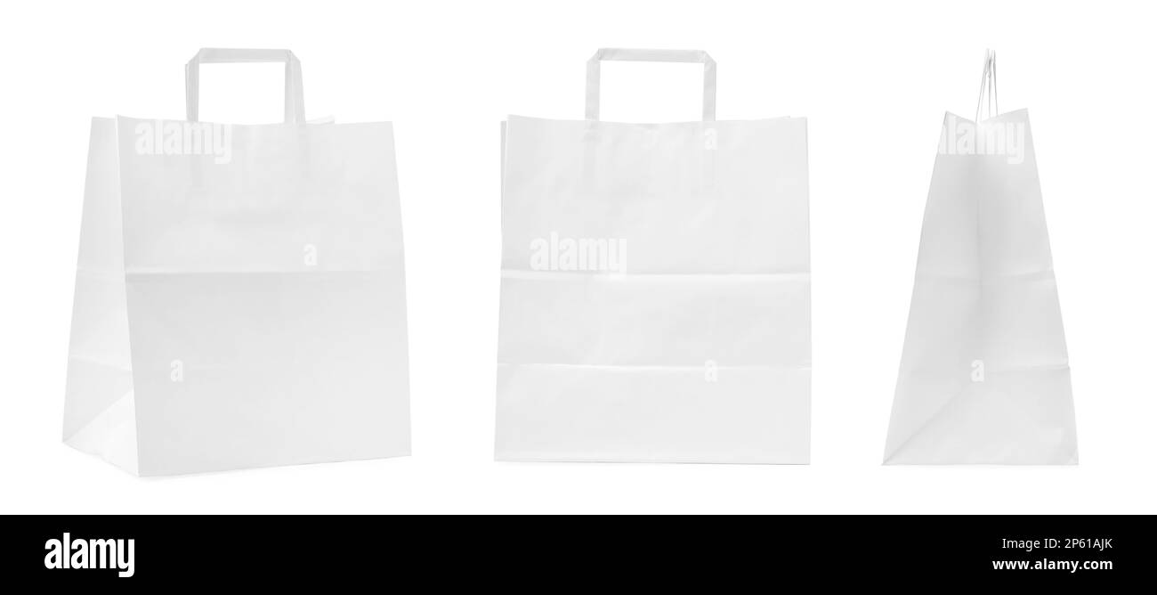 Set with paper bags on white background. Banner design Stock Photo - Alamy