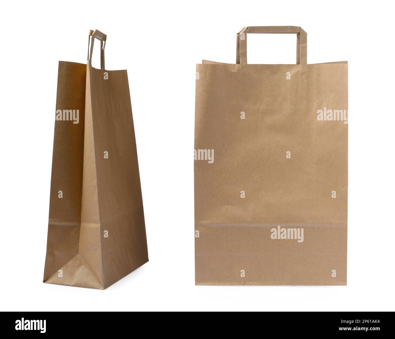 Two paper bags on white background, collage Stock Photo - Alamy