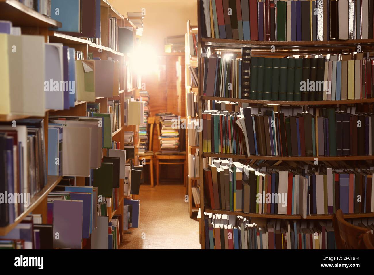 Collection of different books on shelves in library Stock Photo - Alamy
