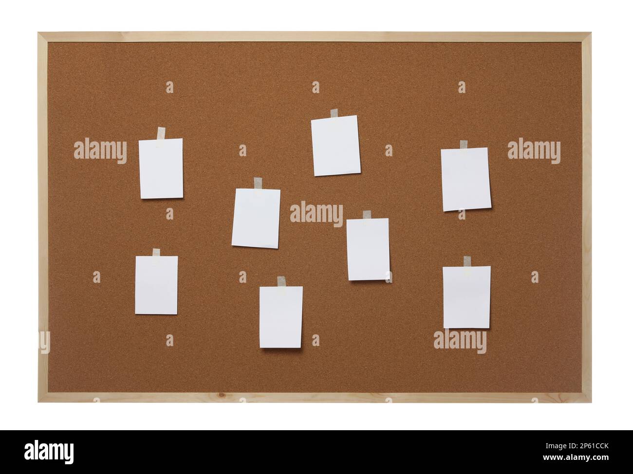 Blank paper notes on cork board against white background Stock Photo ...