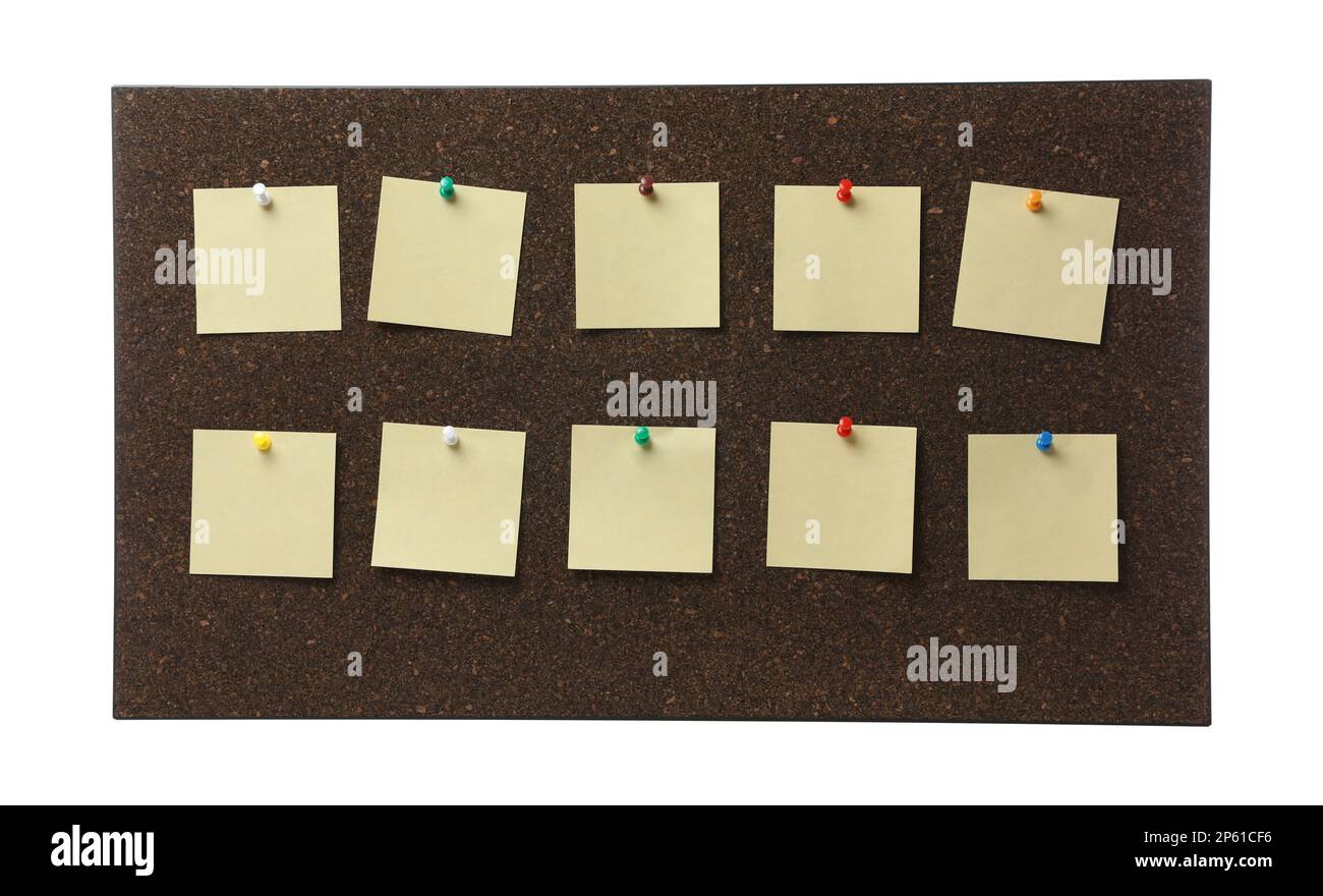 Empty notes pinned to cork board on white background Stock Photo - Alamy