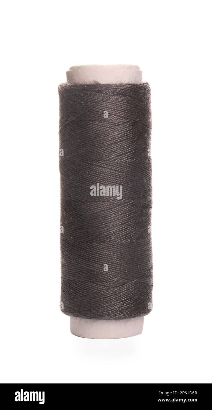 Spool of grey sewing thread isolated on white Stock Photo - Alamy