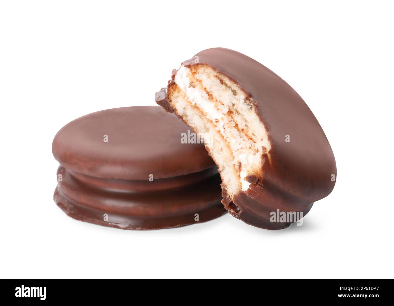Delicious choco pies on white background. Classic snack cakes Stock ...