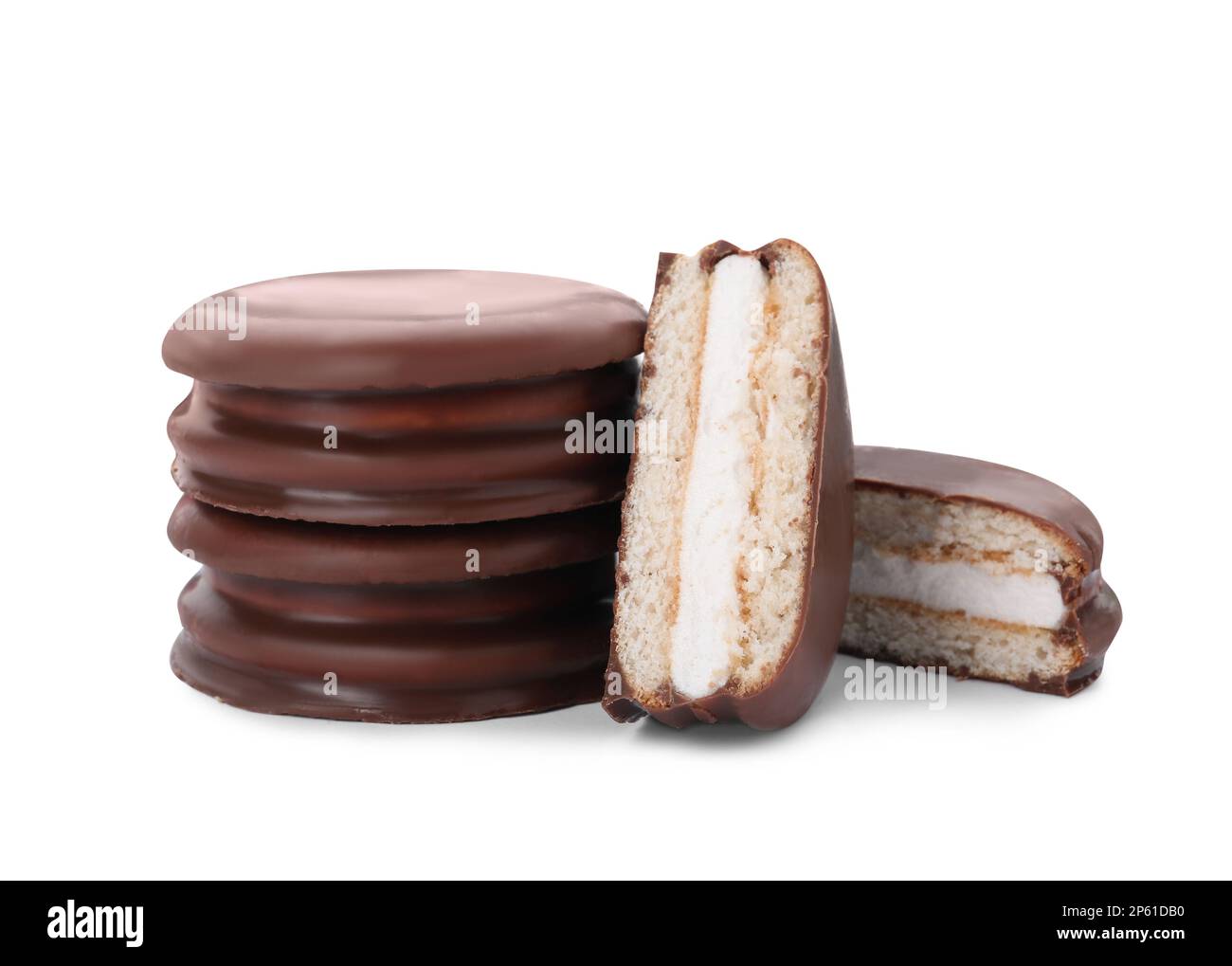 Delicious choco pies on white background. Classic snack cakes Stock ...