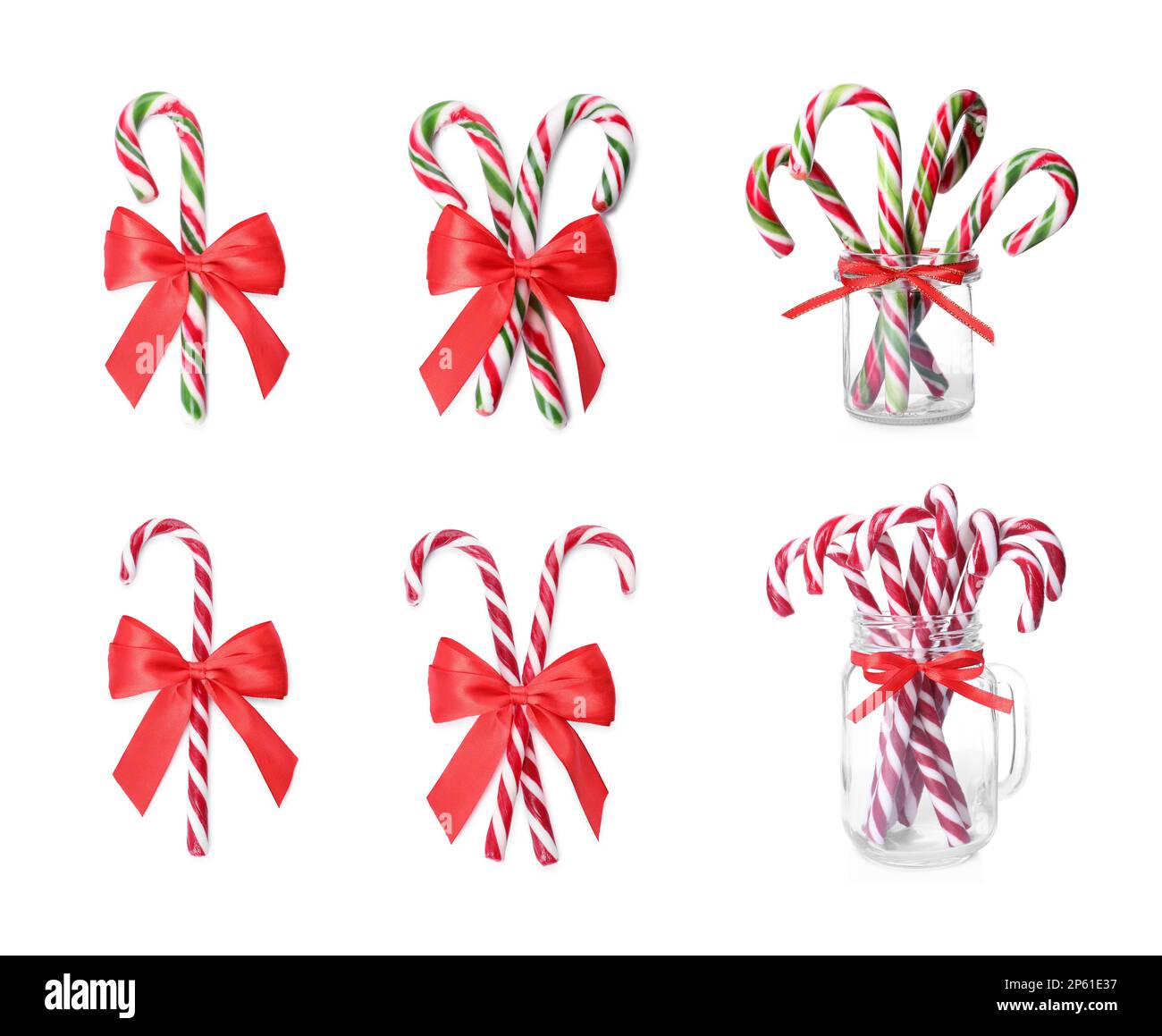 Set with yummy sweet Christmas candy canes on white background Stock ...
