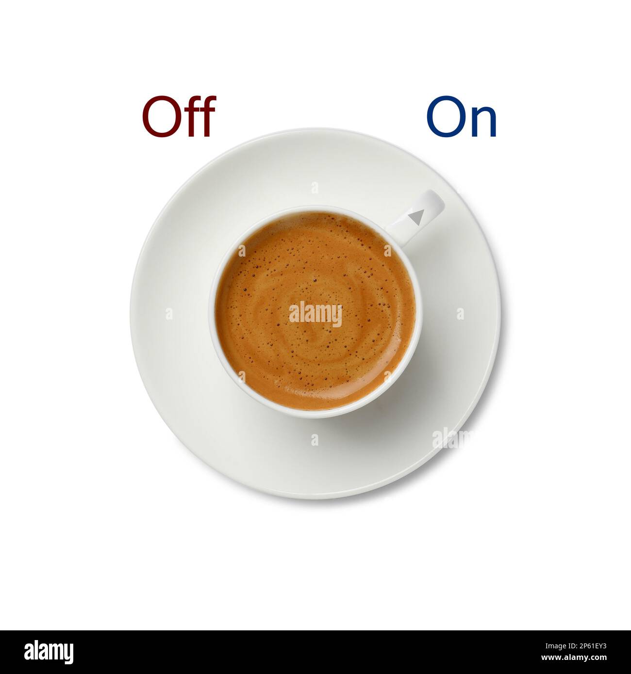 Coffee break. Cup of aromatic hot drink on white background, top view ...