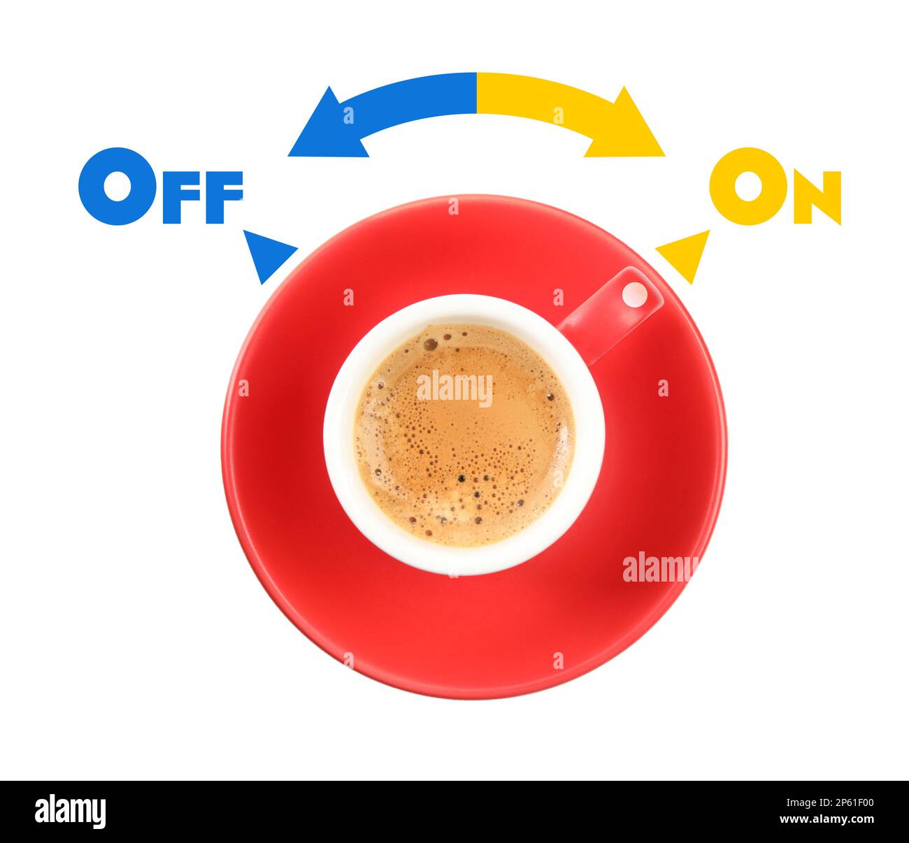 Coffee break. Cup of aromatic hot drink on white background, top view ...