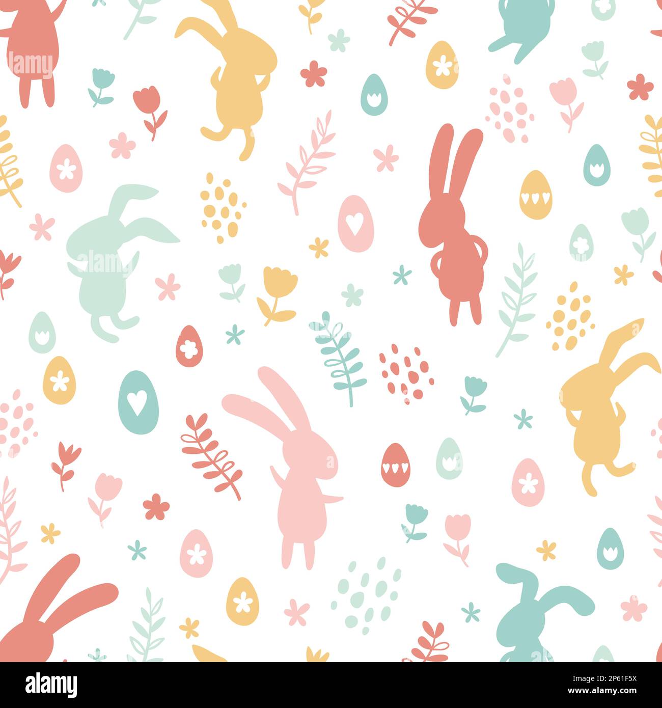 Cute hand drawn easter bunnies seamless pattern, easter doodle ...