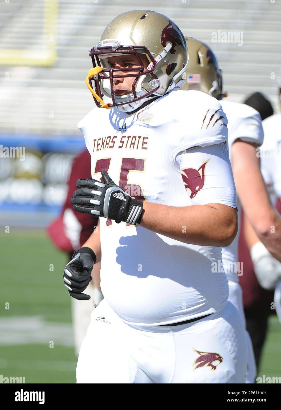 Texas State Bobcats Mike Yoder (75) in action during a game against San ...