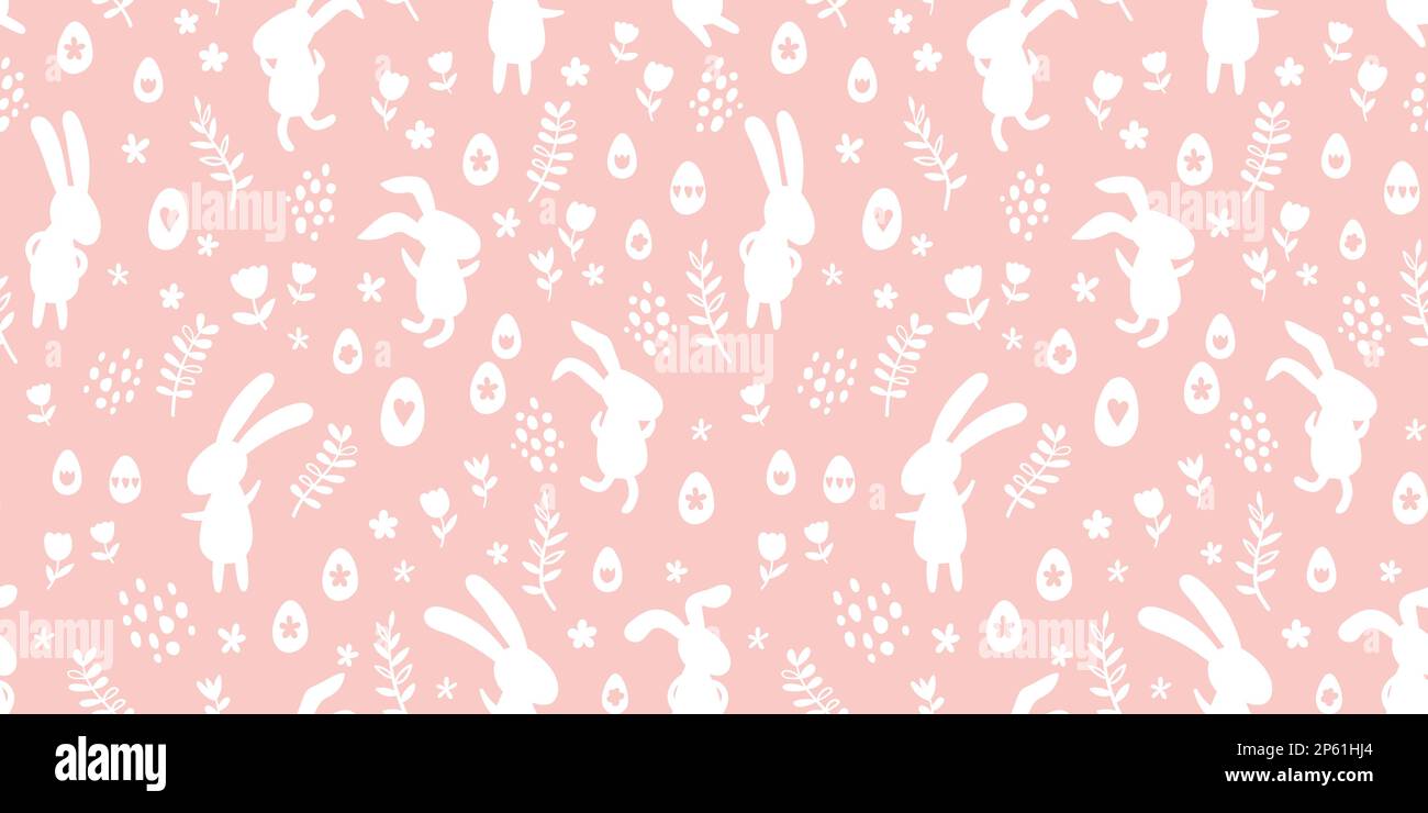 Cute hand drawn easter bunnies seamless pattern, easter doodle ...